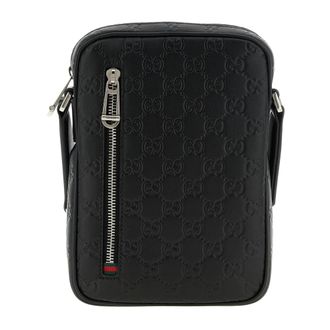 Gucci GG Emblem Leder Umh&auml;ngetasche - - Bags - Herren - Schwarzk - ONE SIZE
