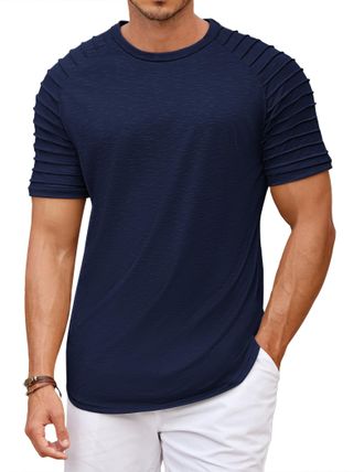 Coofandy Herren T-Shirt Kurzarm Rundhals Sport Tshirts Raglanärmel Muscleshirt Gym Funktionsshirt Sommer Oberteile Basic Tee Blau XL