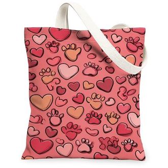 Generic Sacs fourre-tout r&eacute;utilisables en toile avec motif de pattes mignonnes pour la Saint-Valentin, l&eacute;gers et lavables, p&ecirc;che, 13x15 Inch