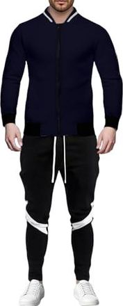 Generic Survêtement décontracté 2 pièces pour homme avec fermeture éclair intégrale, veste universitaire, survêtement de sport de plein air, survêtement dauto
