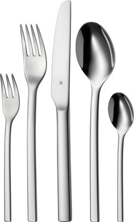 WMF Tavira Besteck Set 12 Personen, 60-teilig, je 12 Gabeln, Tafelmesser, Löffel, Kuchengabeln, Tee-/ Kaffeelöffel, Monobloc-Messer, Cromargan Edelstahl p