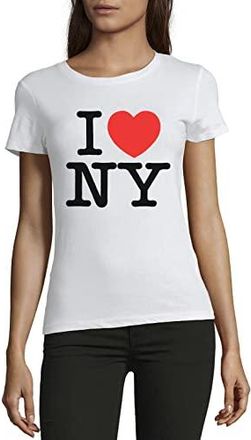 Generic I Love NY I Love New York T-Shirt en Coton à col Rond pour Femmes Blanc X-Large