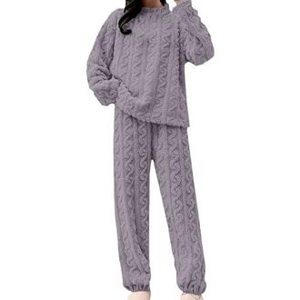 Generic Pyjama Satin Ensembles de Pyjamas Ensembles Chauds et Confortables Hiver Ensemble Polaire D&eacute;contract&eacute; Confortable Femme Peluche V&ecirc;tements de Nuit Pyja