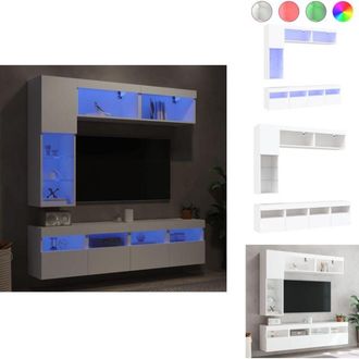 vidaXL 7-tlg. TV-Wohnwand mit LED-Leuchten Weiß - TV-Wandregal - Holzwerkstoff Möbel - Regal Weiß - Wohnzimmer Dekoration - TV Stand