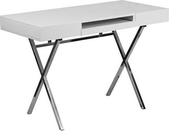 Flash Furniture Computertisch mit Tastaturablage und Schubladen, Metall, Weiß, 1 Stück