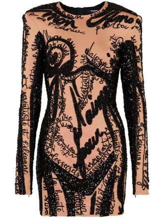 Balmain robe courte design brod&eacute; - Tons neutres