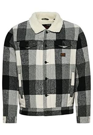 Superdry Highwayman Wool Sherpa Trucker Veste en Jean, Noir/Blanc, 2XL Homme