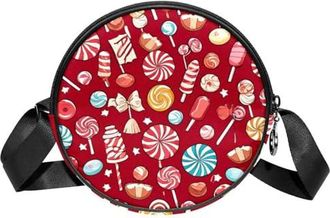 Generic Circle Sac &agrave; bandouli&egrave;re pour femme, petit sac &agrave; bandouli&egrave;re rouge bonbon avec fermeture &eacute;clair, bretelles r&eacute;glables, sac &agrave; main rond d&eacute;contract&eacute; pour