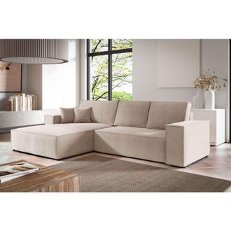 Fun M&ouml;bel Ecksofa Schlafsofa corunia Stoff Aragon Beige Ottomane Links