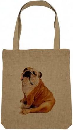 Fabulous Sac Shopping Tote Bag Aspect Lin - Bulldog Beige Peinture Illustration Chien - Sac de Courses Toile Epaisse 360g Beige Naturel Cabas Port&eacute; Epaule Soli