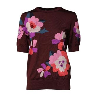 Dolce & Gabbana Seidenblumen Crew Neck Bluse - - Tops - Damen - Braun - L