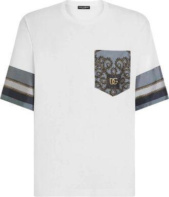 Dolce & Gabbana Homme, Tops, Blanc, Taille: S T-shirt en jersey avec imprim&eacute;