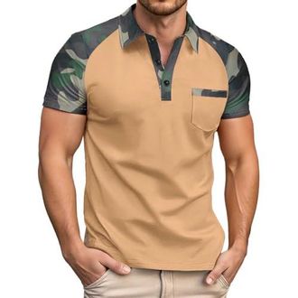 Generic Polo pour homme de style d&eacute;contract&eacute; avec design bloc de couleurs et poche poitrine pour le quotidien et la d&eacute;tente, kaki, 3XL