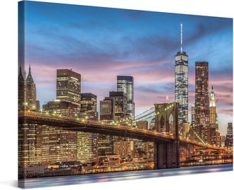 Picanova Bild auf Leinwand New York Manhattan Brooklyn Bridge 60x40cm - Leinwandbild - Premium Leinwanddruck - Wandbild Kunstdruck Auf 2cm Holz-Keilrahmen Wohn