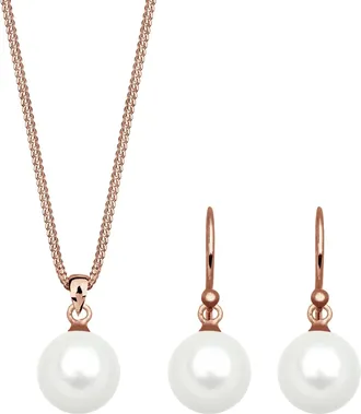 Elli Schmuckset Damen Basic Muschelkernperlen in 925 Sterling Silber rosé vergoldet