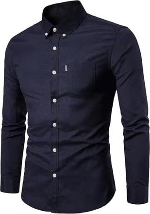 Generic Chemise Homme Slim Fit Revers Affaires Classique Travail avec Poches Manches Longues Quotidien Casual Couleur Unie Chemise Hommes