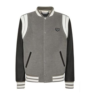Philipp Plein Homme, Vestes, Gris, Taille: XS Bomber Jacket Leather Sleeves College