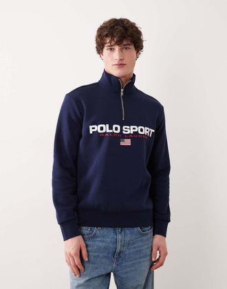 Polo Ralph Lauren Sweat &agrave; col zipp&eacute; et logo embl&eacute;matique - Blanc