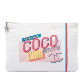 Chanel Pre-owned Bedruckte gesteppte Canvas Clutch - - Pre-owned - Damen - Wei&szlig; - ONE SIZE
