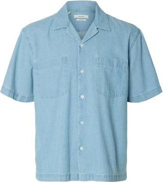 Selected Chemise col cubain &agrave; manches courtes en coton