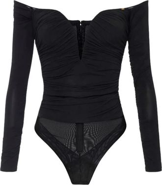 Elisabetta Franchi Femme, Tops, Noir, Taille: 44 FR Body en jersey cr&ecirc;pe l&eacute;ger avec drap&eacute;