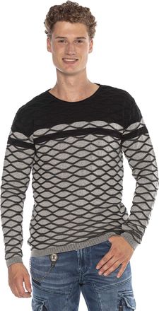 Cipo & Baxx Herren Pullover CP228 Grau - Stylischer Strickpullover im modernen Design mit hohem Perfekt f&uuml;r Freizeit, Alltag & Coole Streetwear Outfits - CP228 Gr