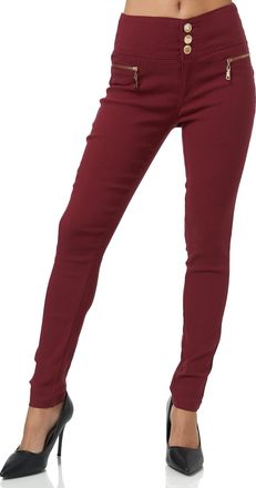 Elara Damen Stretch Hose High Waist Jeggings Chunkyrayan 2563-5 Wine-46 (3XL)