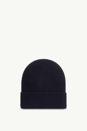 Moncler L20913B70500A9342999 Ribbed Knit Logo Beanie - Navy