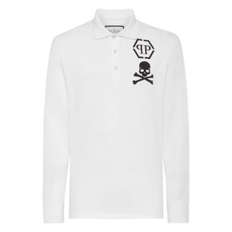 Philipp Plein Polo Shirt LS Skull&Bones - - Tops - Herren - Wei&szlig; - M