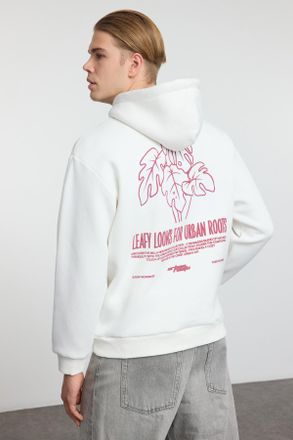 Trendyol MAN Herren Ecru Gebl&uuml;mt Lang Oversize Sweatshirts