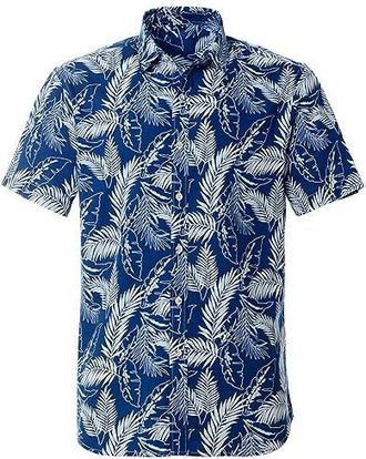 Generic Chemise florale d&eacute;contract&eacute;e &agrave; manches courtes pour homme - Chemise de plage boutonn&eacute;e - Manches X, bleu, 6XL
