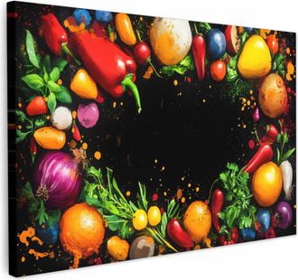 MuchoWow © Wandbilder Klein 30x20 cm Mini Schlafzimmer Home Deko Wohnung Bild Wohnzimmer Fotoleinwand Wand Bilder Leinwand Wall Decor Gemüse - Graffiti - Bunt 