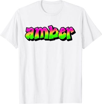 BDAZ Amber Graffiti Personalisierter Name Gr&uuml;n Rosa Frauen M&auml;dchen T-Shirt