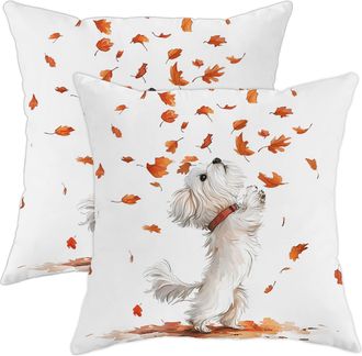 Generic Fall Ahornblatt Malteser Sofakissen Mit Rei&szlig;verschluss Sofakissenbezug Atmungsaktiv Dekokissenbezug F&uuml;r Balkon Heimdekoration Sofa 45X45Cm 2Er Set
