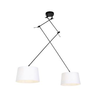 QAZQA H&auml;ngelampe mit Leinenschirm wei&szlig; 35 cm - Blitz ii schwarz