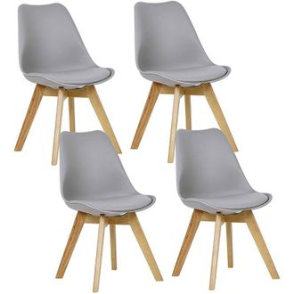 Woltu Lot de 4 Chaises de salle &agrave; manger Woltu Pied en bois, Assise en Similicuir, Style nordique, Gris