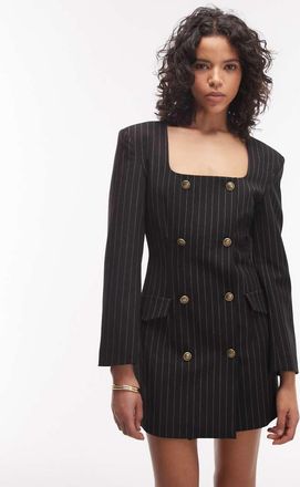 Asos Robe courte ajust&eacute;e &agrave; double boutonnage et encolure carr&eacute;e - Noir