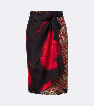 Dries Van Noten Jupe portefeuille midi en soie &agrave; imprim&eacute;