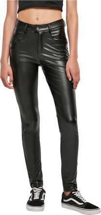 Urban Classics Ladies Mid Waist Synthetic Leather Pants Frauen Kunstlederhose schwarz W27L30