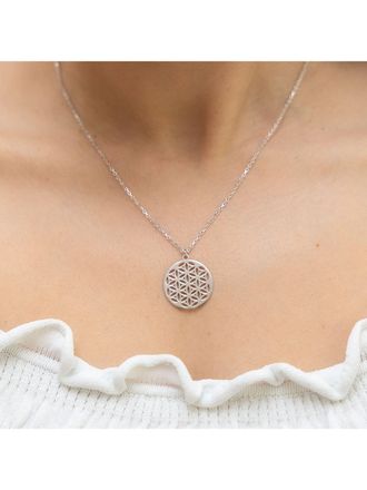 Zeeme Basic Halskette Silber 925 rhodiniert 42+3cm lang mit Motiv Blume des Lebens