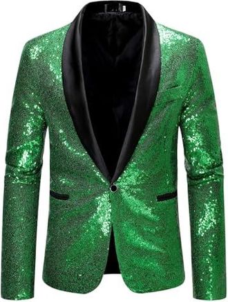 Generic Veste de costume &agrave; paillettes pour homme - Blazer &agrave; paillettes - Pour f&ecirc;te, d&icirc;ner, bal de fin dann&eacute;e, danse, sport, Vert, XXL