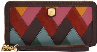 Fossil Lennox Portefeuille en Cuir ou Polyester pour Femme, Marron et rayé, 19.68 cm L x 1.91 cm W x 10.16 cm H