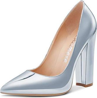 Castamere Escarpins Femme Bout Pointu Bloc Talon 12CM High Heel Shoes Argent Vernis Chaussures EU 38