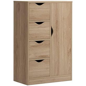 HOMCOM Aufbewahrungsm&ouml;bel, Anrichte, Kommode, modern, 1 Schrank und 4 Schubladen, Spanplatten, f&uuml;r Wohnzimmer, K&uuml;che, Eingangsbereich, Esszimmer - Braun