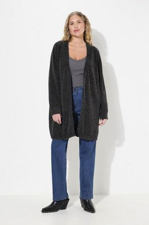 Ulla Popken Strickjacke Chenille-Strickjacke Oversized V-Ausschnitt
