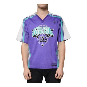 Dolce & Gabbana Homme, Tops, Multicolore, Taille: 3XS T-shirt en coton violet avec logo