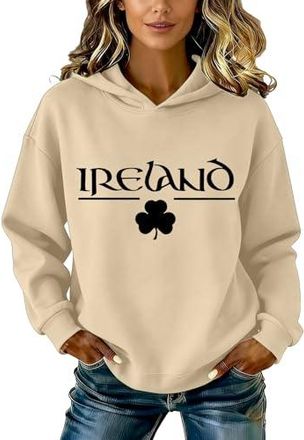 Generic HUIFUAO Irlande St Patrick Sweat &agrave; capuche pour femme Dr&ocirc;le Tr&egrave;fle Costume irlandais St Paddys Day Tr&egrave;fle Vert Chemises Vacances Hauts &agrave; manches longu