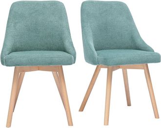Miliboo Skandinavische St&uuml;hle aus Chenille-Stoff, Seladongr&uuml;n und helles Holz, 2 St&uuml;ck