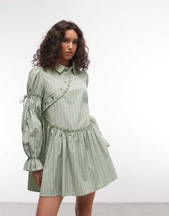 Daisy Street Robe chemise asym&eacute;trique &agrave; patte de boutonnage - Rayures vertes