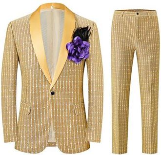 Generic Blazer &agrave; paillettes brillantes pour homme - Ensemble deux pi&egrave;ces - Blazers crant&eacute;s d&eacute;contract&eacute;s et intelligents - Un bouton - Coupe r&eacute;guli&egrave;re - Change